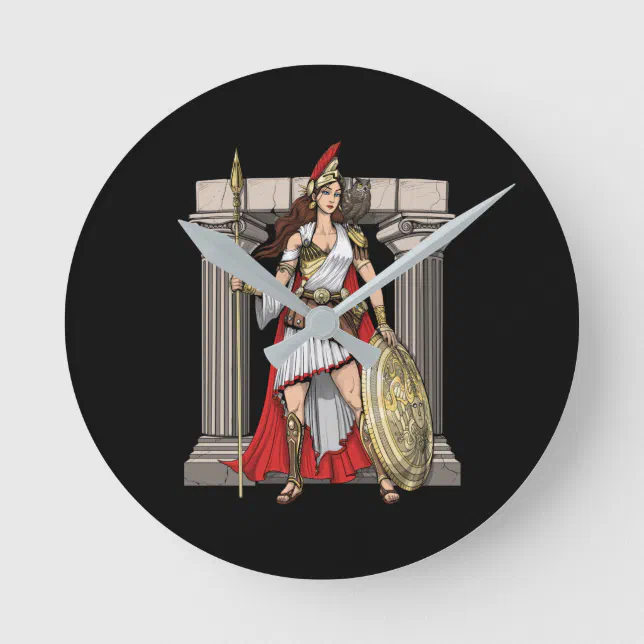 Athena Greek Goddess Round Clock | Zazzle