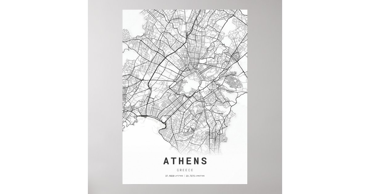 Athens City Cartography Map Poster | Zazzle