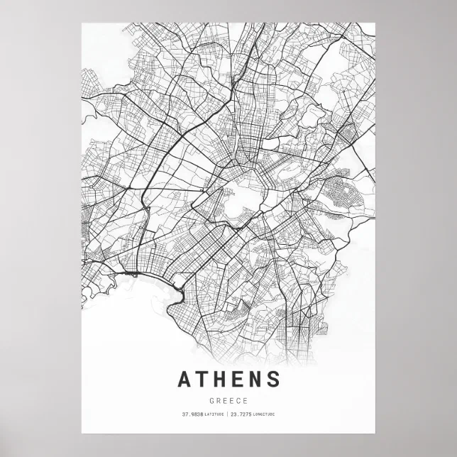 Athens City Cartography Map Poster | Zazzle