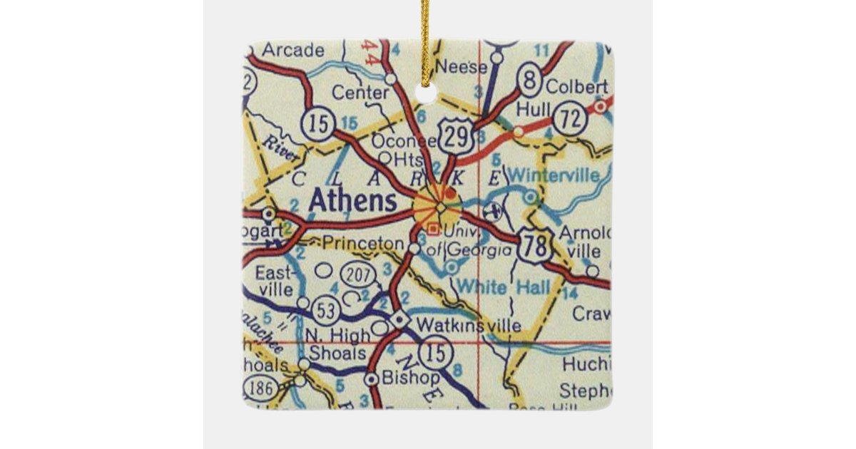 Athens GA Vintage Map Ceramic Ornament | Zazzle