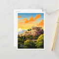 Athens Greece Art Vintage Travel Illustration Postcard | Zazzle