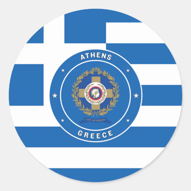 Athens, Greece Emblem & Flag Classic Round Sticker | Zazzle