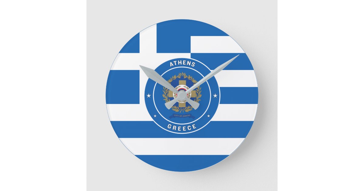 Athens, Greece Emblem & Flag Round Clock | Zazzle