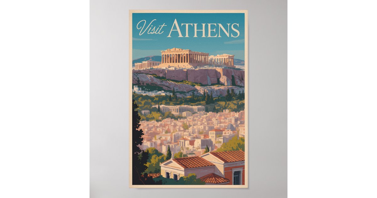 Athens Greece Parthenon Travel Art Vintage Poster | Zazzle