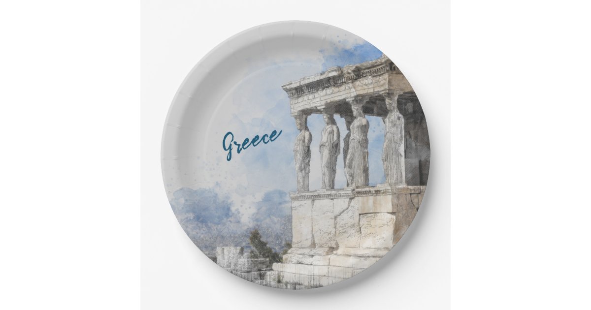 Athens Greece Watercolor Ruins Paper Plates | Zazzle