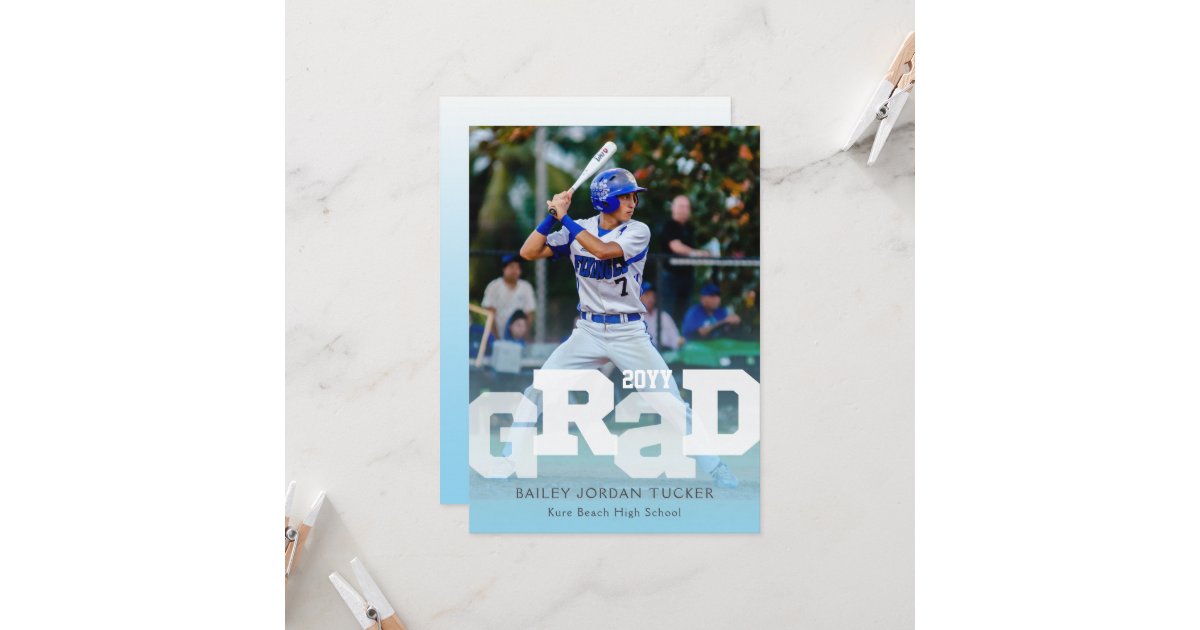 Athlete GRAD Sporty Light Blue Photo Graduation Invitation | Zazzle