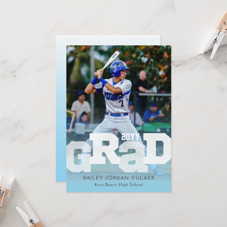 Athlete GRAD Sporty Light Blue Photo Graduation Invitation | Zazzle