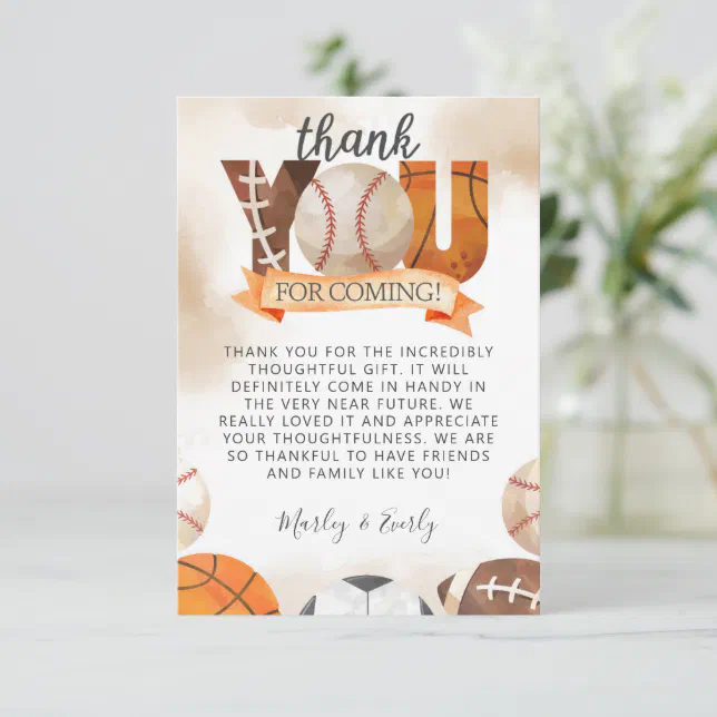 Athletic Sports Ball Thank Card Note | Zazzle