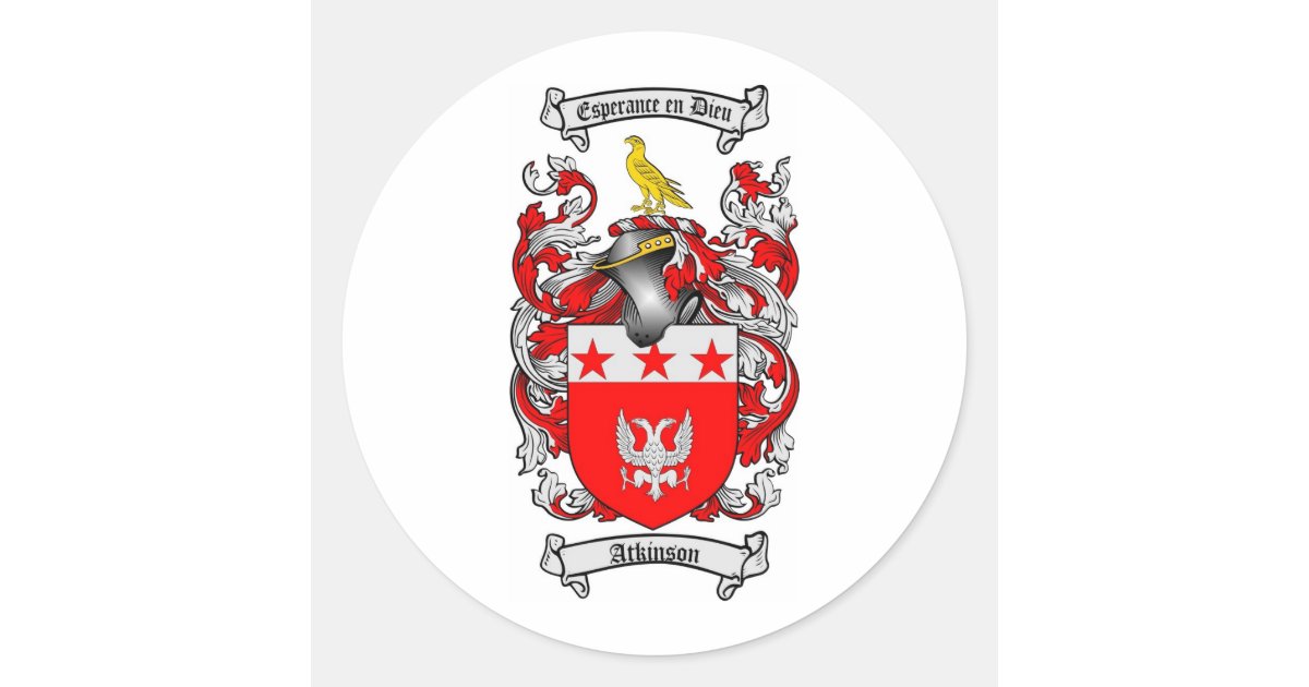 ATKINSON FAMILY CREST - ATKINSON COAT OF ARMS CLASSIC ROUND STICKER ...