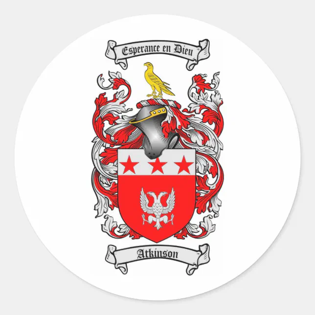 ATKINSON FAMILY CREST - ATKINSON COAT OF ARMS CLASSIC ROUND STICKER ...