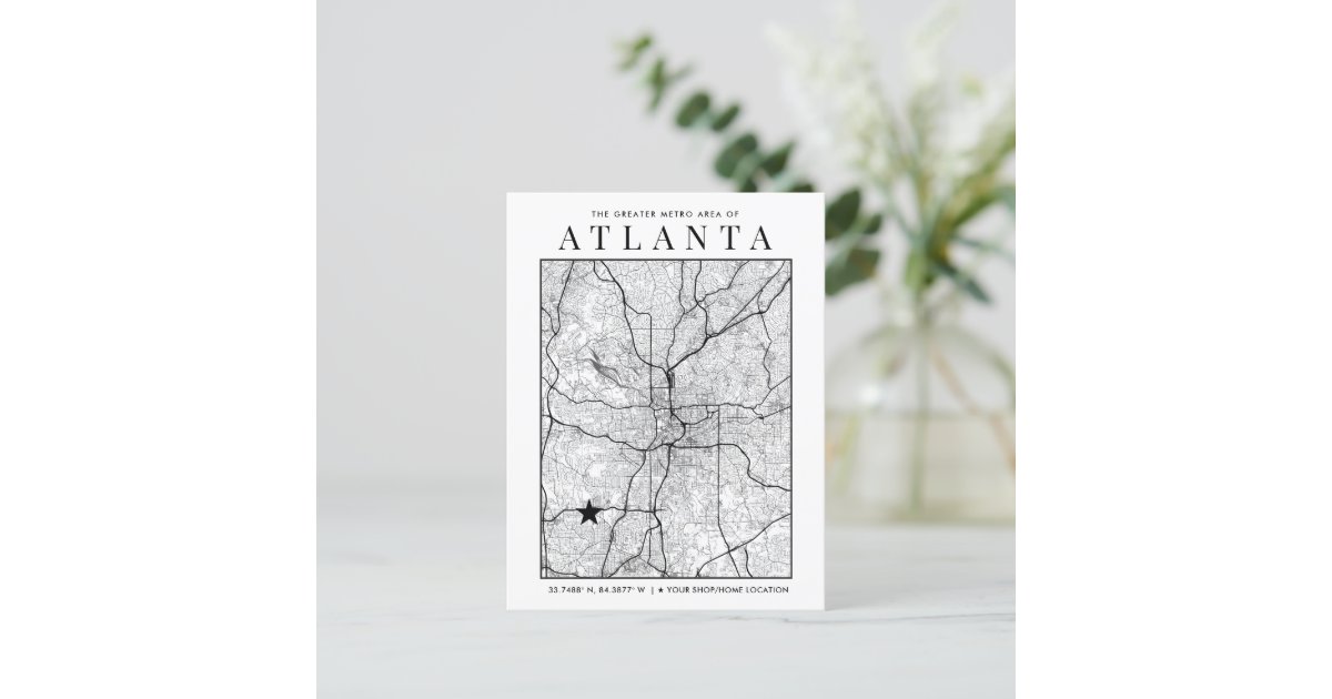 Atlanta City Map + Location Marker Postcard | Zazzle