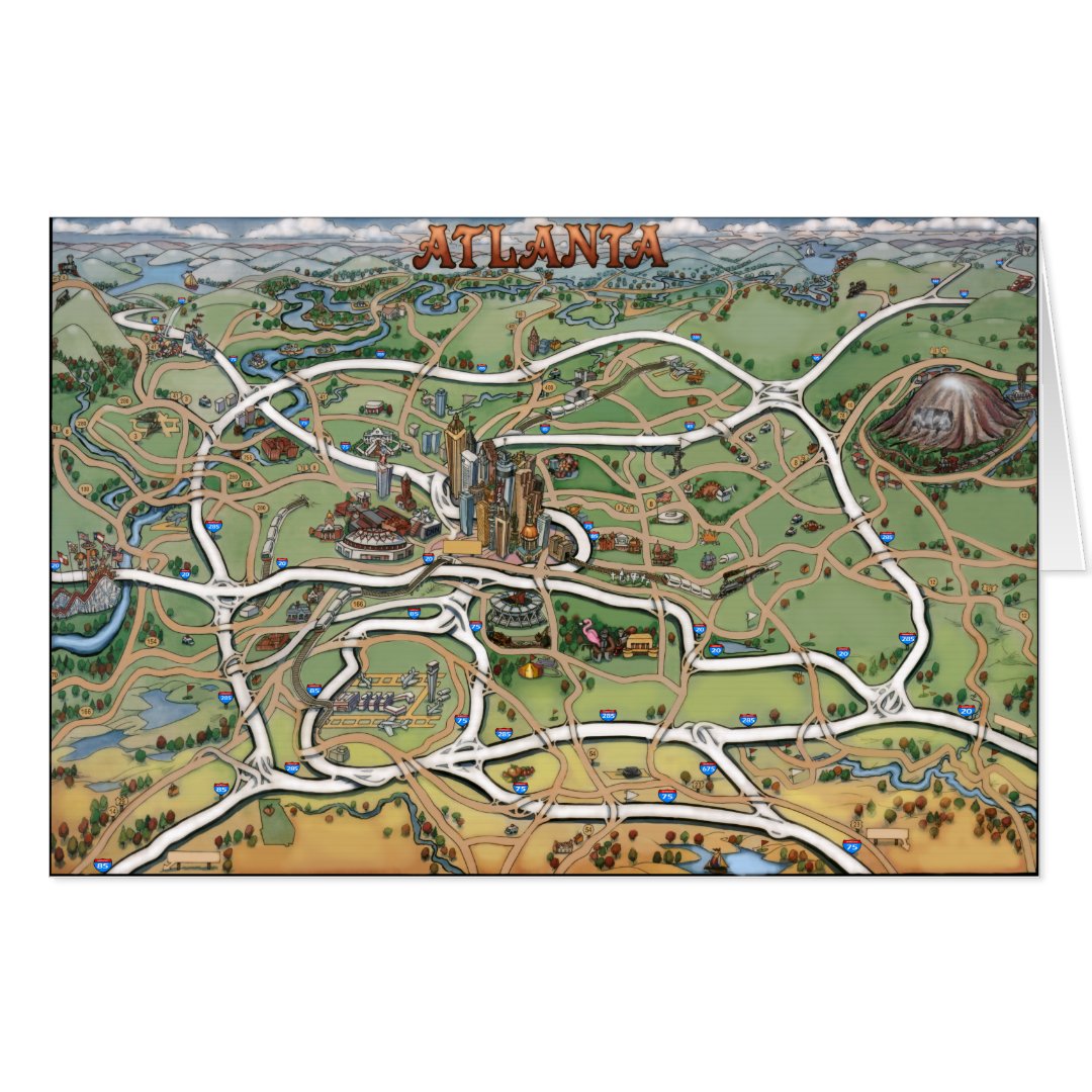 Atlanta Georgia Cartoon Map Card | Zazzle