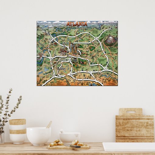 Atlanta Georgia Cartoon Map Poster | Zazzle
