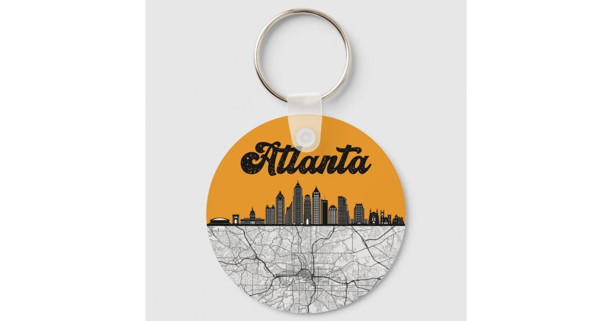 Atlanta Georgia City Skyline With Map Keychain | Zazzle