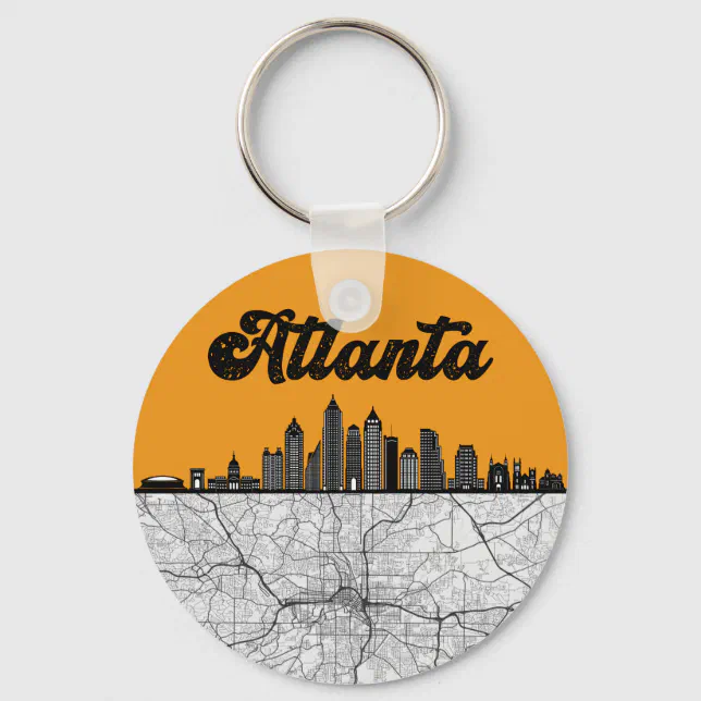 Atlanta Georgia City Skyline With Map Keychain | Zazzle