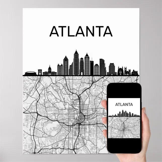 Atlanta Georgia City Skyline With Map Poster | Zazzle