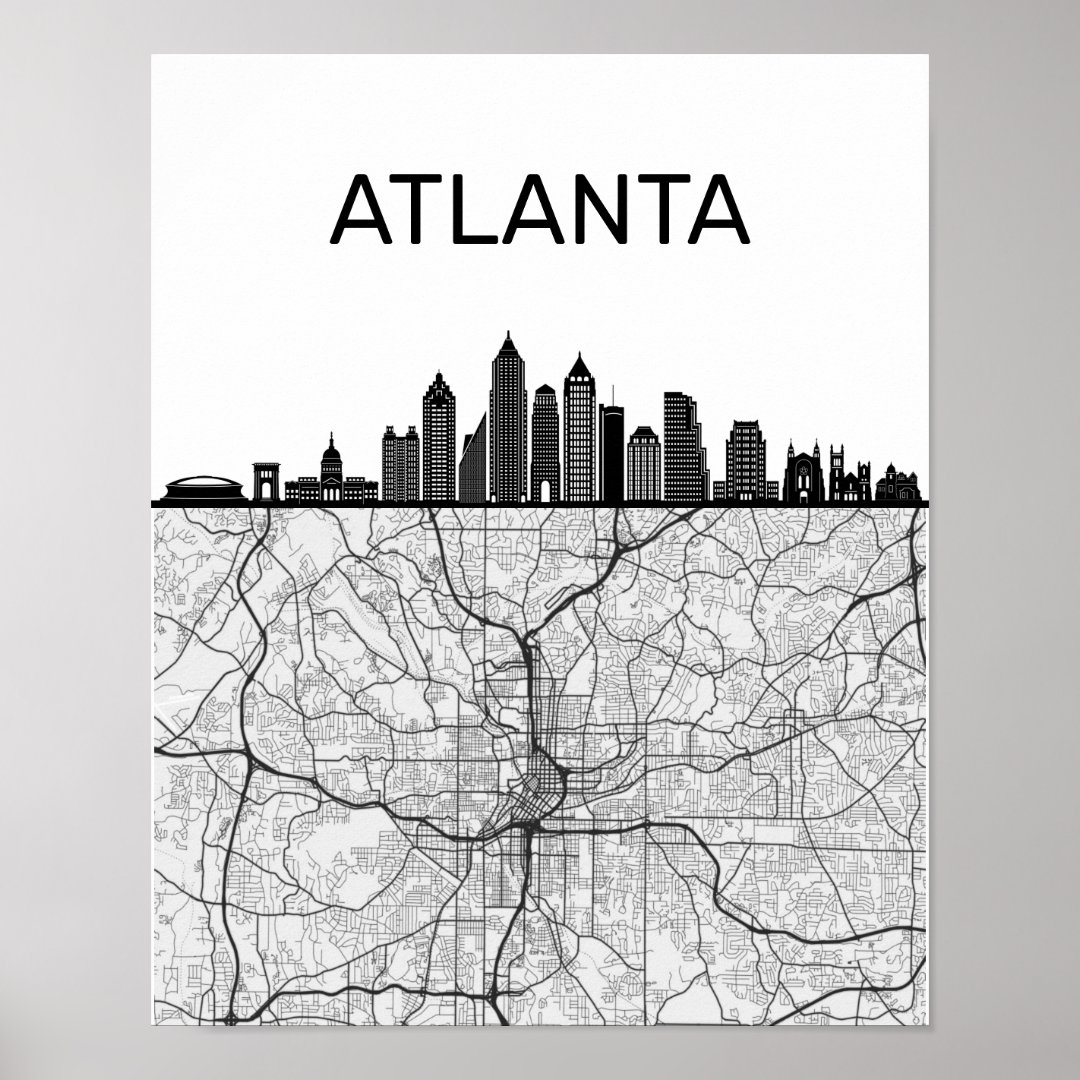 Atlanta Georgia City Skyline With Map Poster | Zazzle