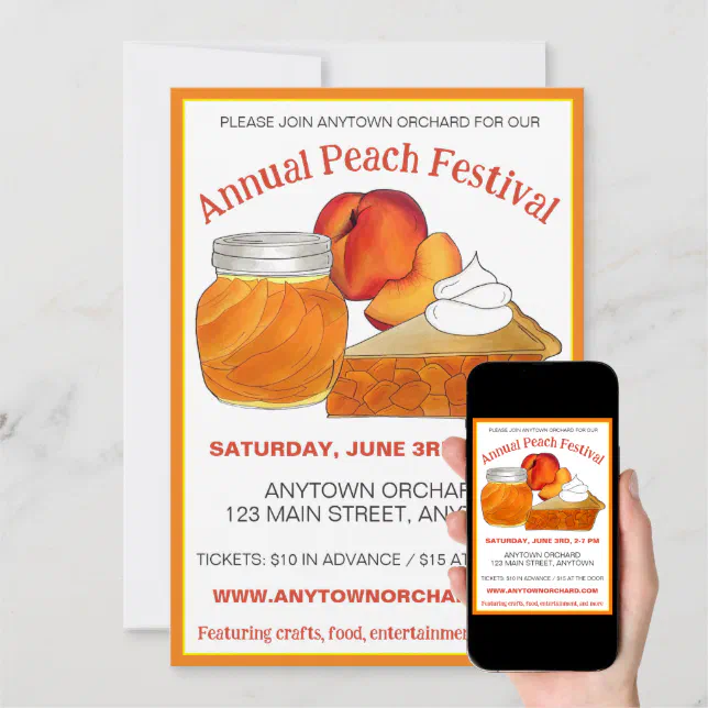Atlanta Georgia GA Peach Canned Peaches Pie Invitation | Zazzle