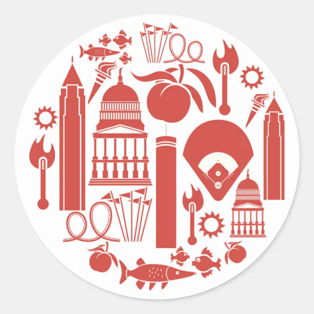 Atlanta Georgia Icons Classic Round Sticker | Zazzle