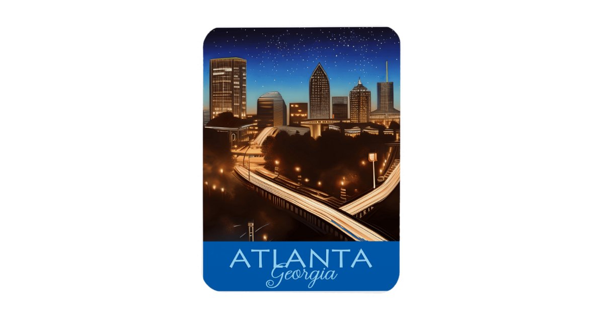 Atlanta Georgia Skyline Blue and Gold Evening Magnet | Zazzle