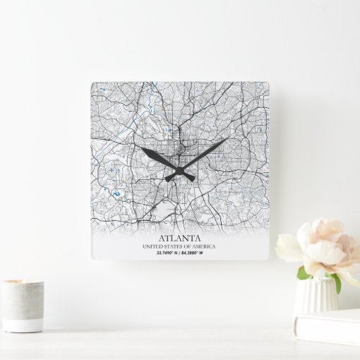 Atlanta Georgia USA Travel City Map Square Wall Clock | Zazzle