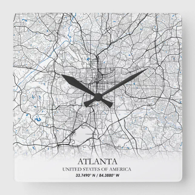 Atlanta Georgia USA Travel City Map Square Wall Clock | Zazzle