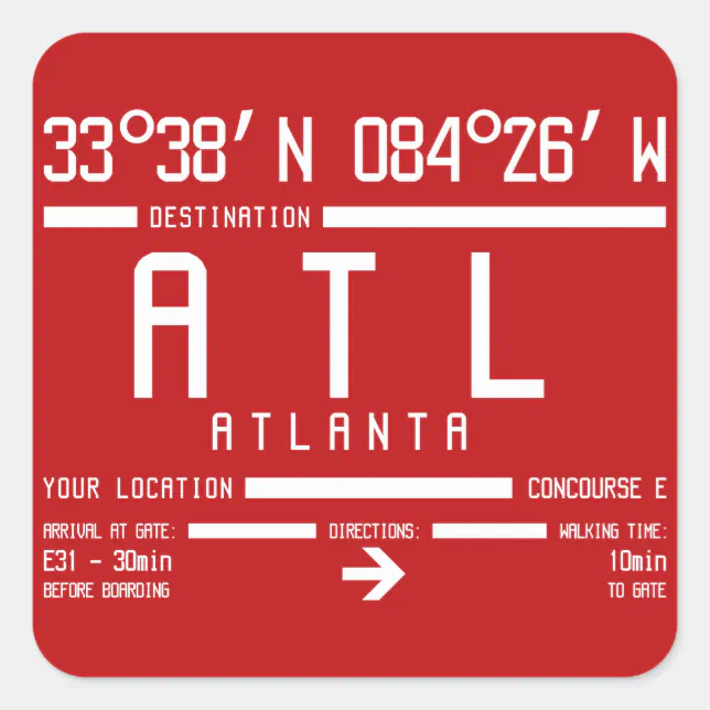 Atlanta International Aviation Airport Code IATA Square Sticker | Zazzle