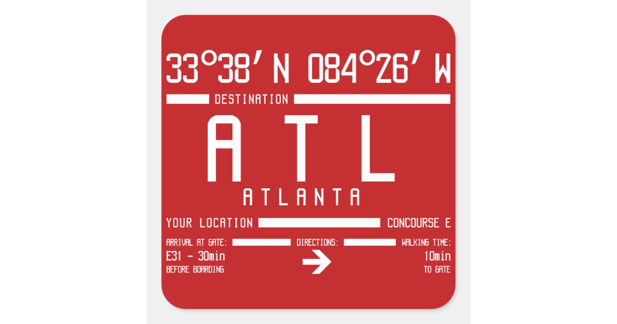 Atlanta International Aviation Airport Code IATA Square Sticker | Zazzle