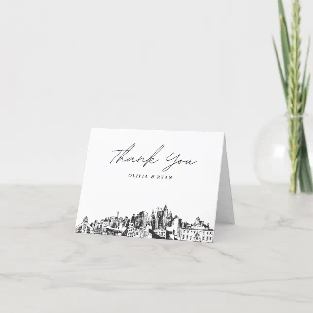 Atlanta Skyline Sketch Blank Thank You Card | Zazzle