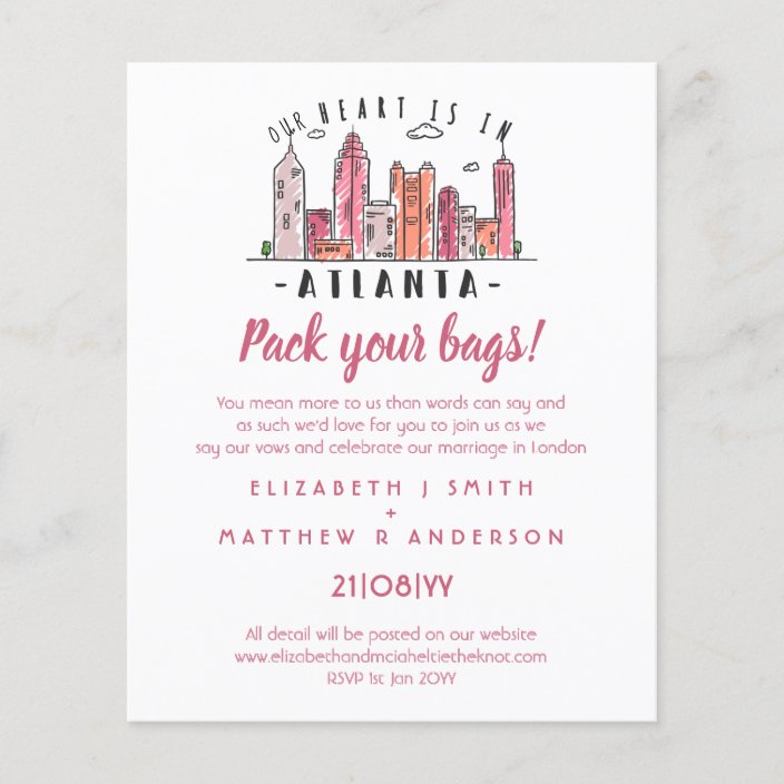 ATLANTA Skyline Wedding Invitation Handdrawn | Zazzle.com