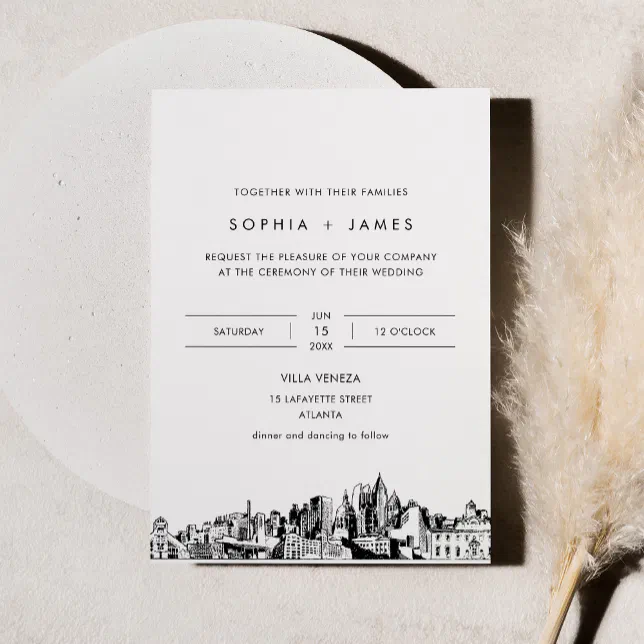 Atlanta Skyline Wedding Invitation with Photo | Zazzle