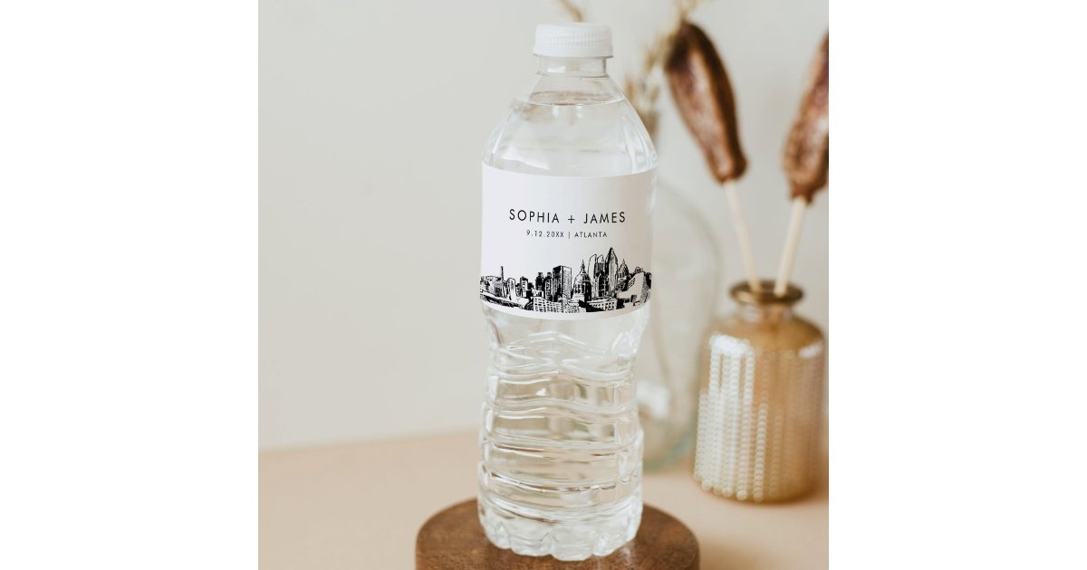 Atlanta Skyline Wedding Water Bottle Label | Zazzle
