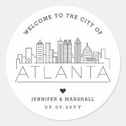 Atlanta Skyline | Wedding Welcome Favor Classic Round Sticker | Zazzle