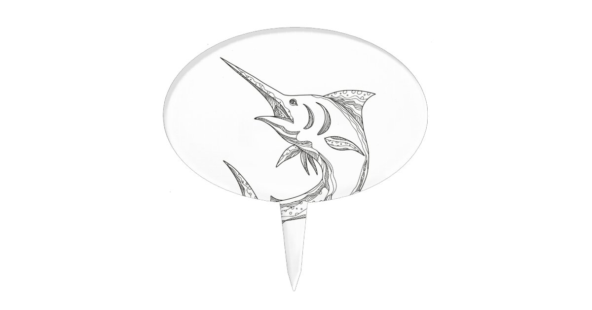 Atlantic Blue Marlin Doodle Cake Topper | Zazzle