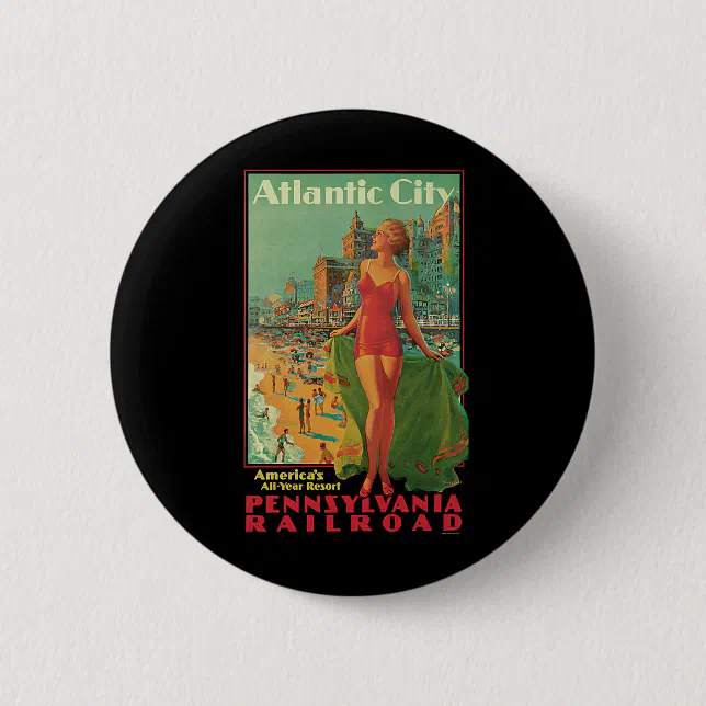 Atlantic City Resort, Pennsylvania Railroad Travel Pinback Button | Zazzle