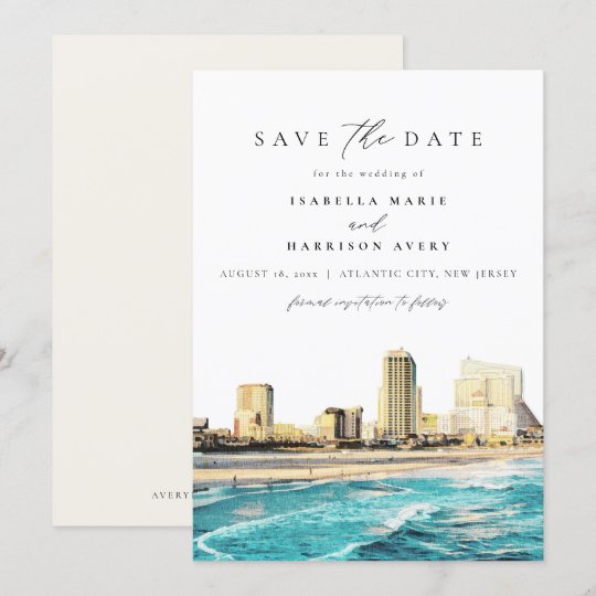 ATLANTIC CITY Watercolor New Jersey City Skyline Invitation | Zazzle.com