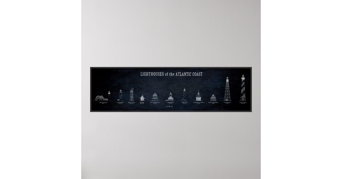 ATLANTIC COAST LIGHTHOUSES BLUEPRINT POSTER | Zazzle