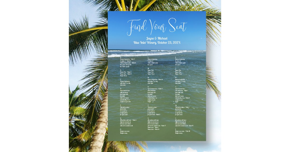 Atlantic Ocean Alphabetical Table Seating Chart Foam Board | Zazzle