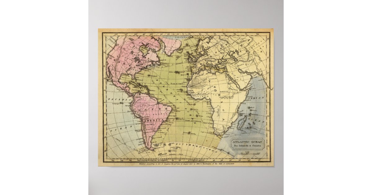 Atlantic Ocean Atlas Map Poster | Zazzle