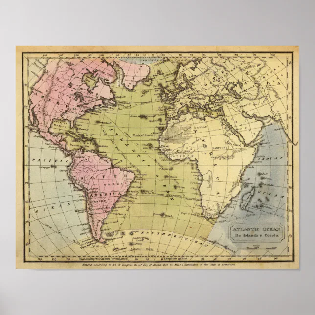 Atlantic Ocean Atlas Map Poster | Zazzle