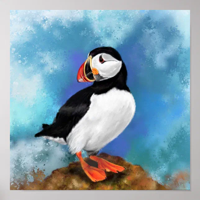 Atlantic Puffin Bird Poster Painting | Zazzle