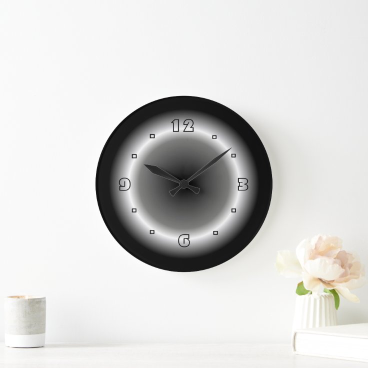 Atmospheric Black with White Halo Effect Large Clock | Zazzle