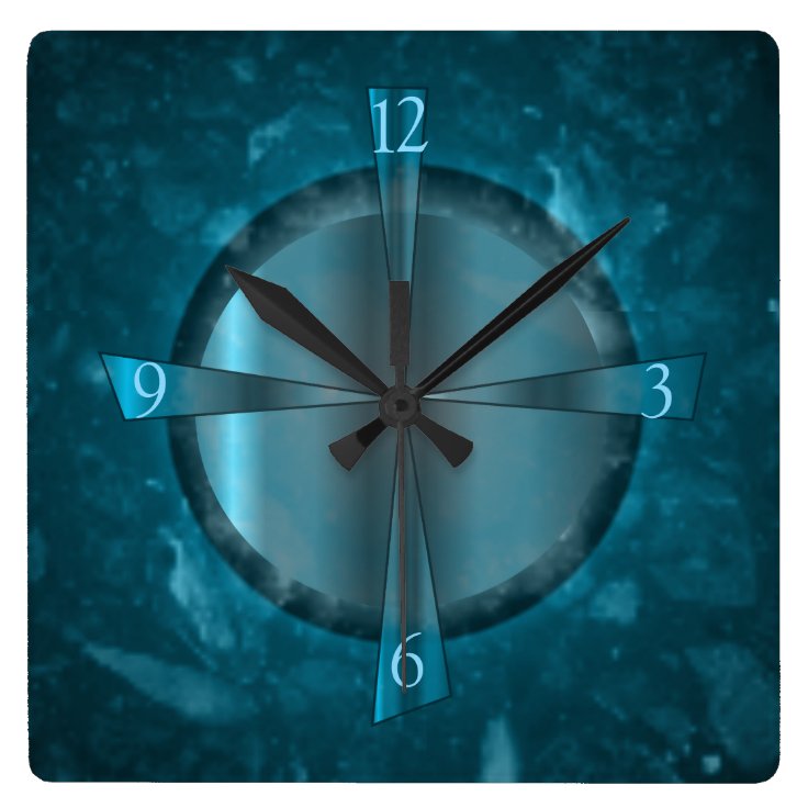 "Atmospheric Blue/Aqua Patterned >Wall Clock" Square Wall Clock | Zazzle