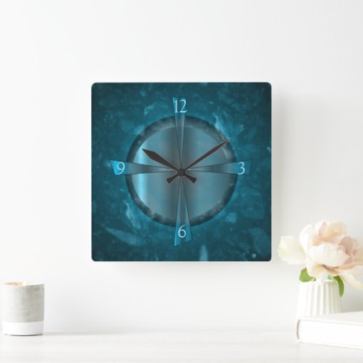 "Atmospheric Blue/Aqua Patterned >Wall Clock" Square Wall Clock | Zazzle