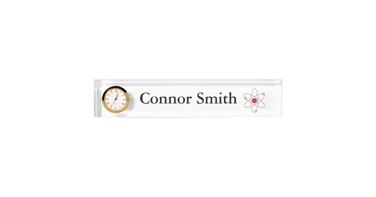 "Atom" Personalized Nameplate w/Clock | Zazzle