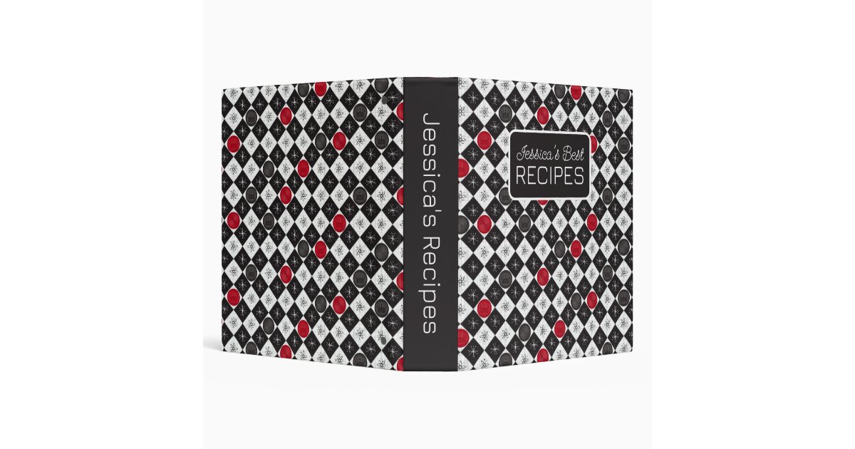 Atomic Age Checkers Recipe 3 Ring Binder | Zazzle