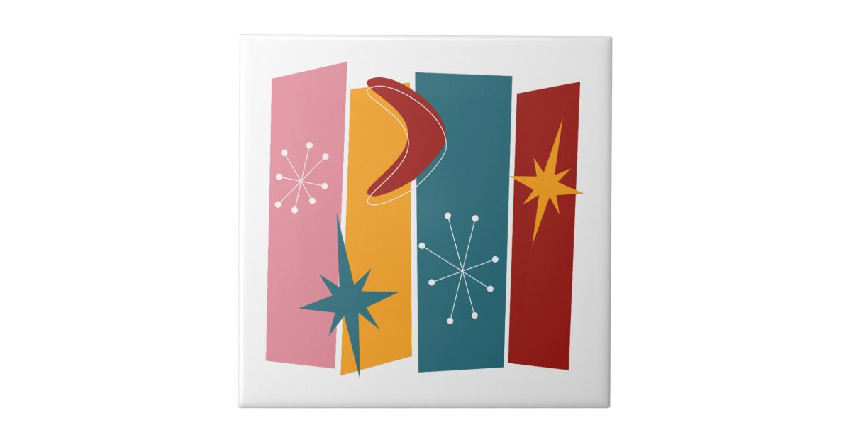 Atomic Age Rectangles Boomerang Starburst Mid Mod Ceramic Tile | Zazzle