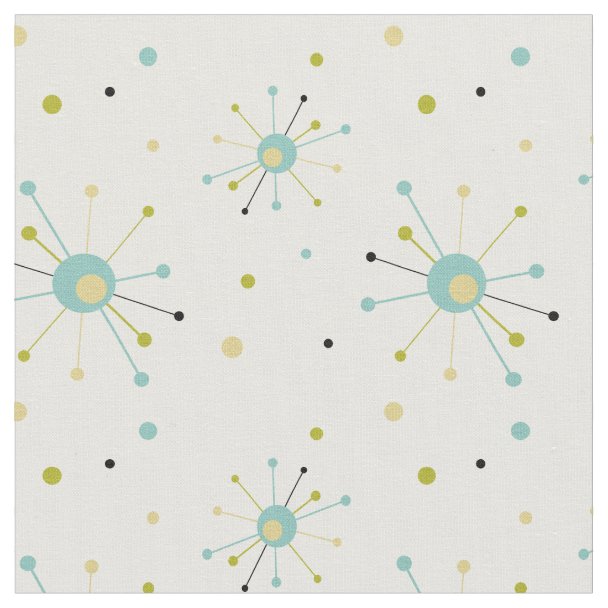 Turquoise Atomic Starburst Mid Century Pattern Fabric | Zazzle.com