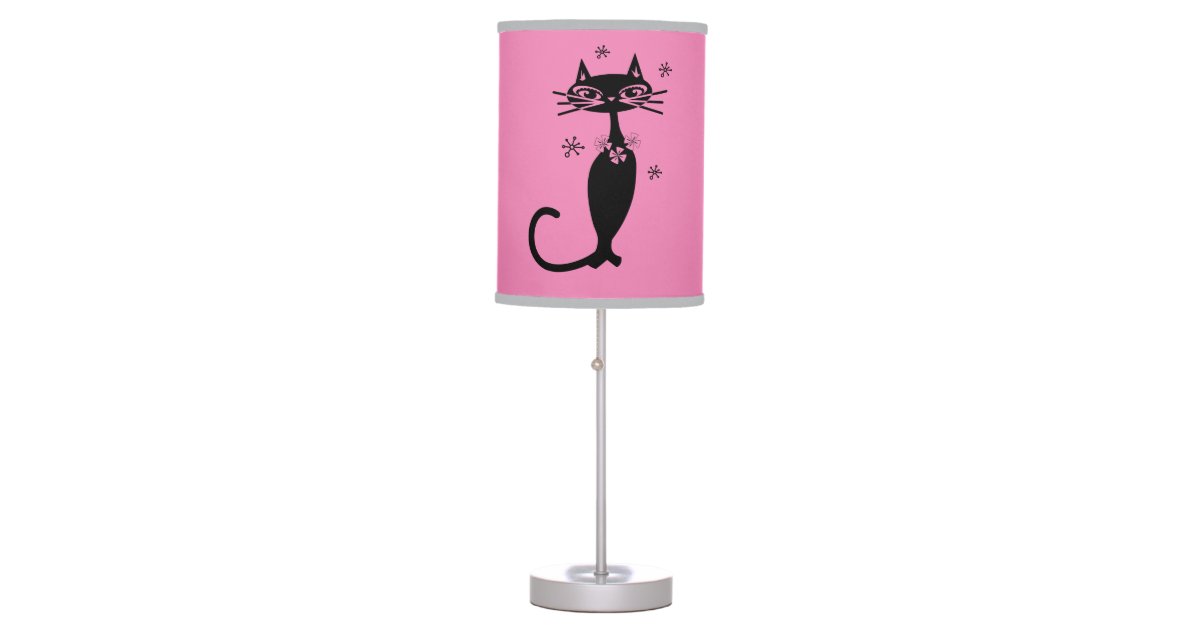 ATOMIC BLACK CAT RETRO PINK TABLE LAMP | Zazzle
