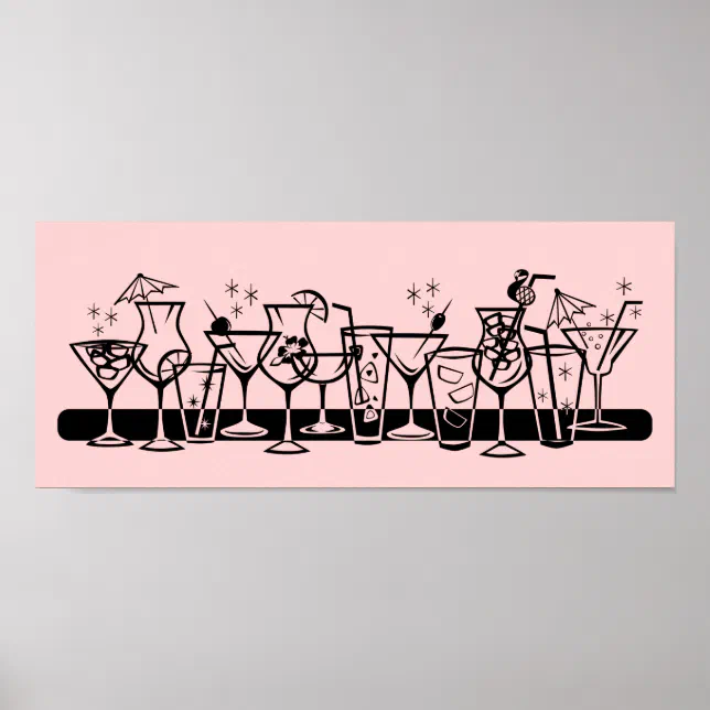 Atomic Cocktails on Pink Poster | Zazzle